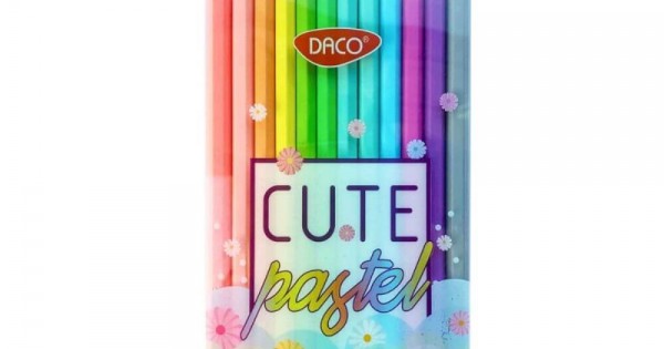 Set 12 Creioane Color DACO Pastel, Corp din Lemn Hexagonal, 12 Culori ...